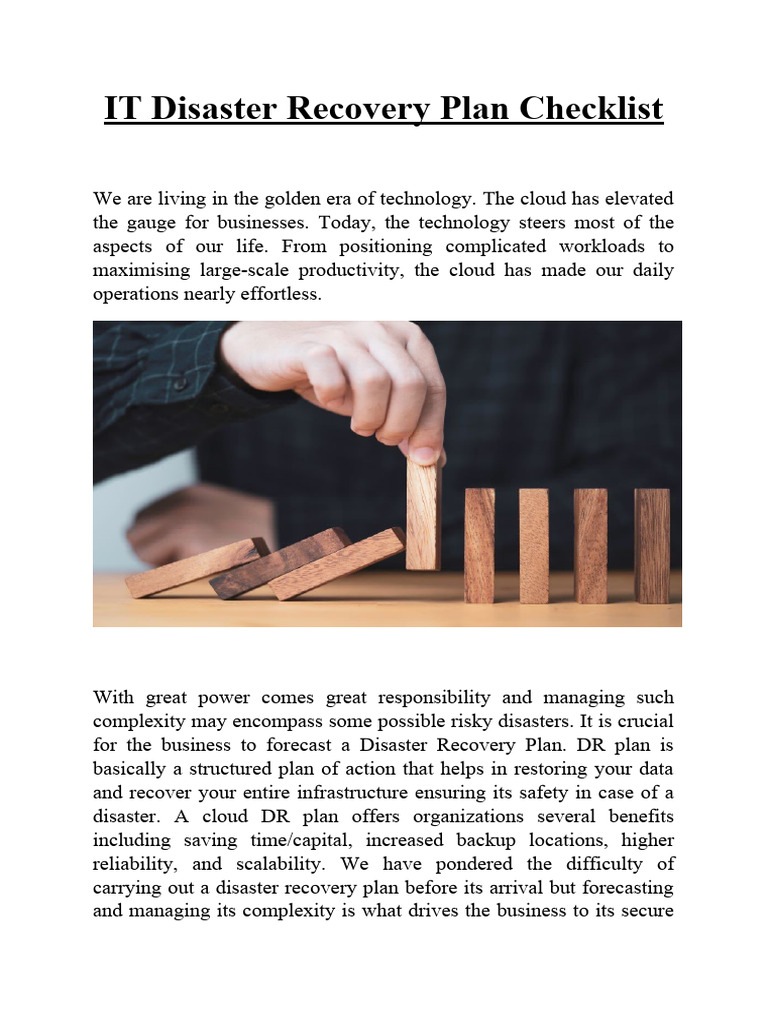 Cloud Disaster Recovery Plan Checklist | PDF | Disaster Recovery ...