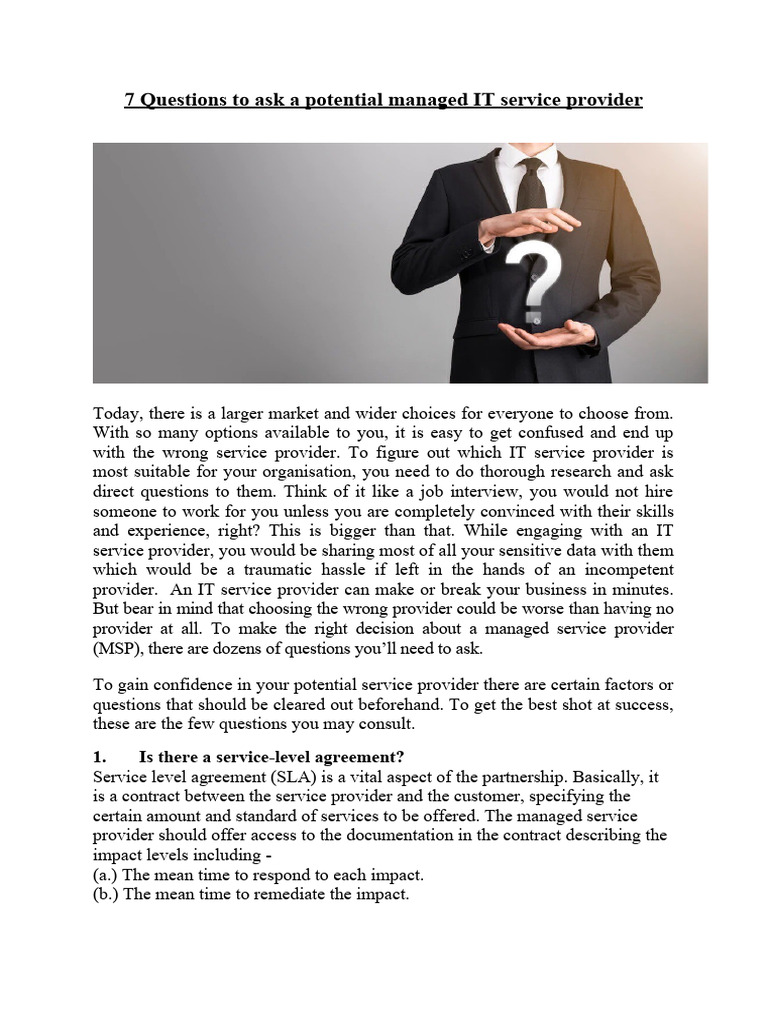 7 Questions To Ask A Potential Managed IT Service Provider | PDF | Service Level Agreement ...