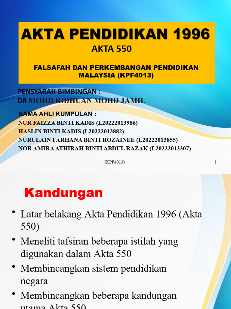 Akta Pendidikan 1996 (Kumpulan 12) | PDF