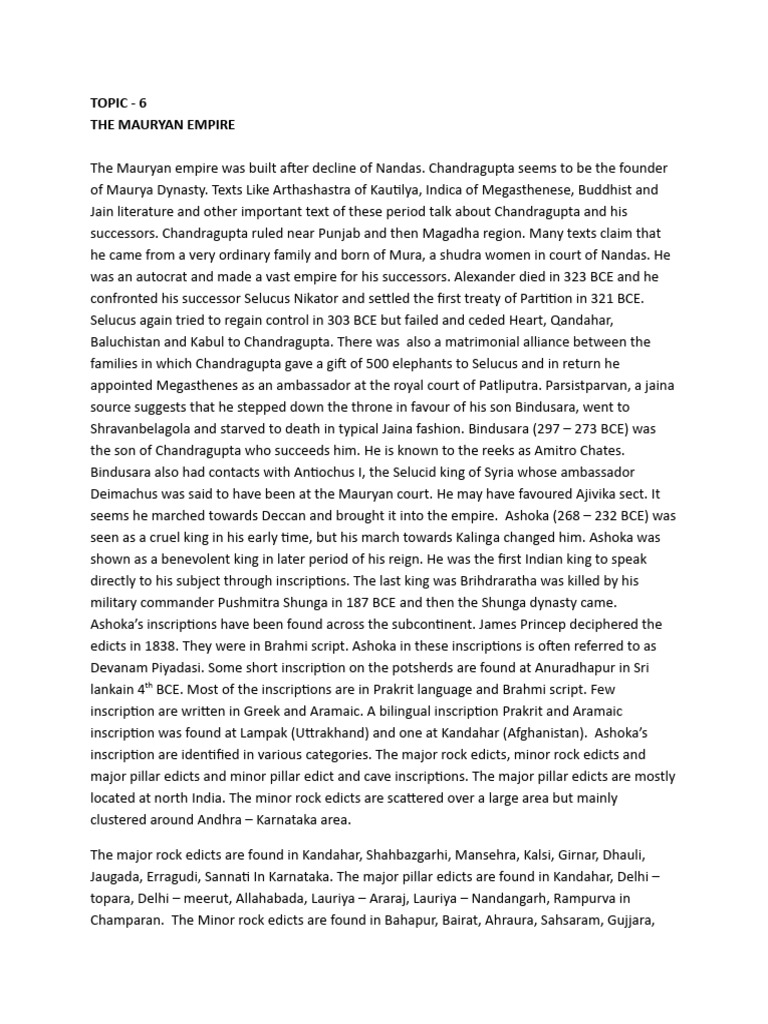 Topic - 6 The Mauryan Empire | PDF | Ashoka