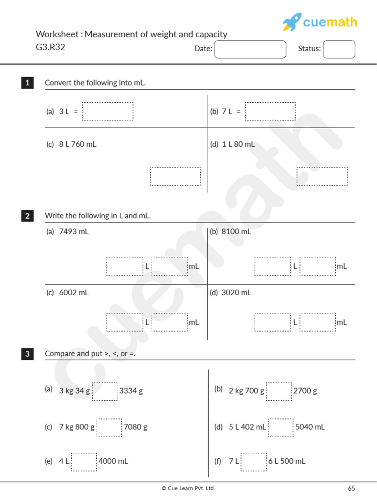 Class 3 Measurement Worksheet | PDF | Science & Mathematics