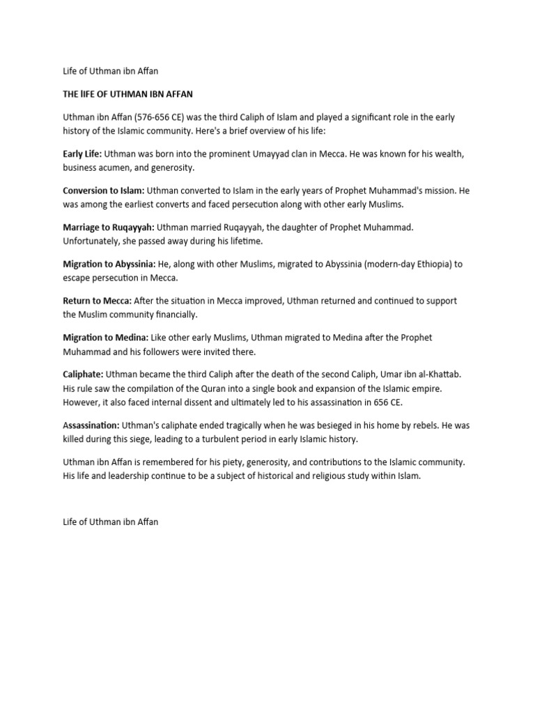 Uthman Ibn Affan | PDF