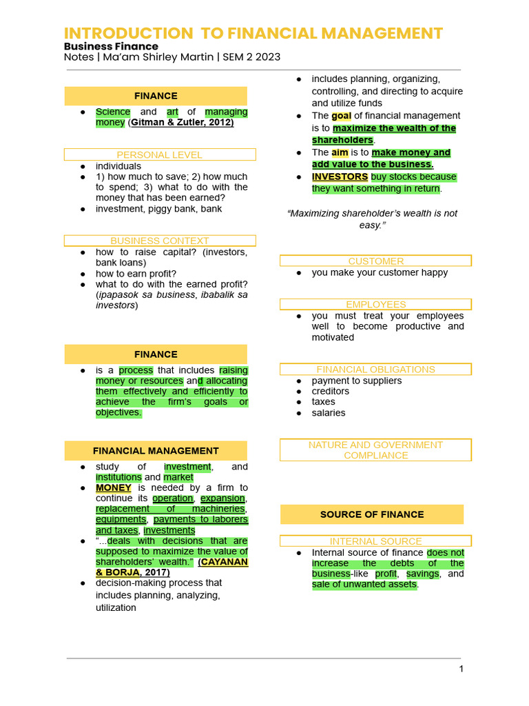 Business Finance (Lesson 1) | PDF | Investing | Dividend