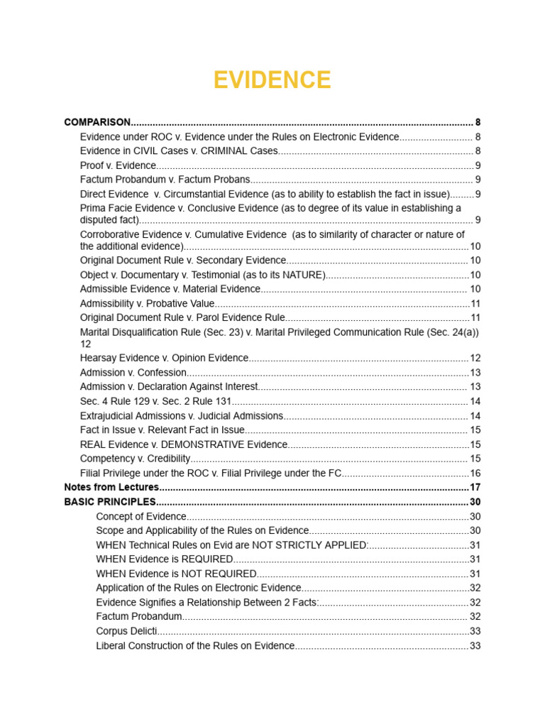 Evidence Finals Notes | PDF | Evidence (Law) | Confession (Law)