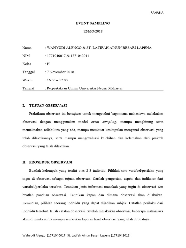 Observasi Event Sampling Mahasiswa | PDF