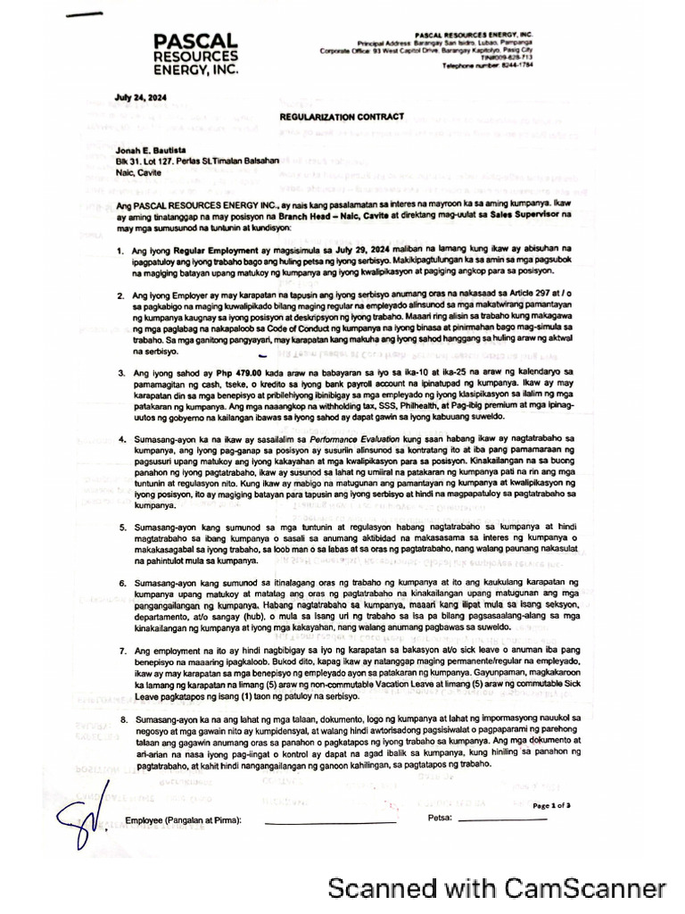 Jonah Bautista - Regularization Contract | PDF