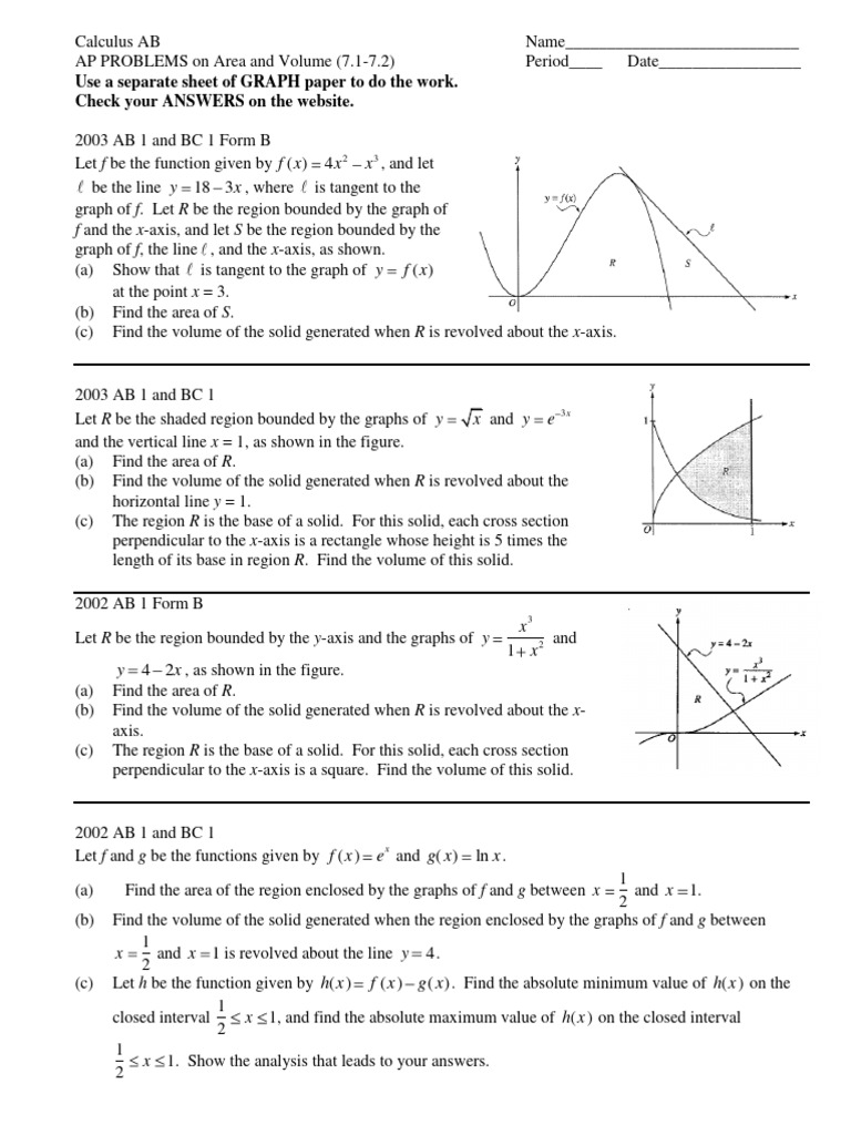 AP Calculus AB Area and Volume Problems | PDF | Cartesian Coordinate ...