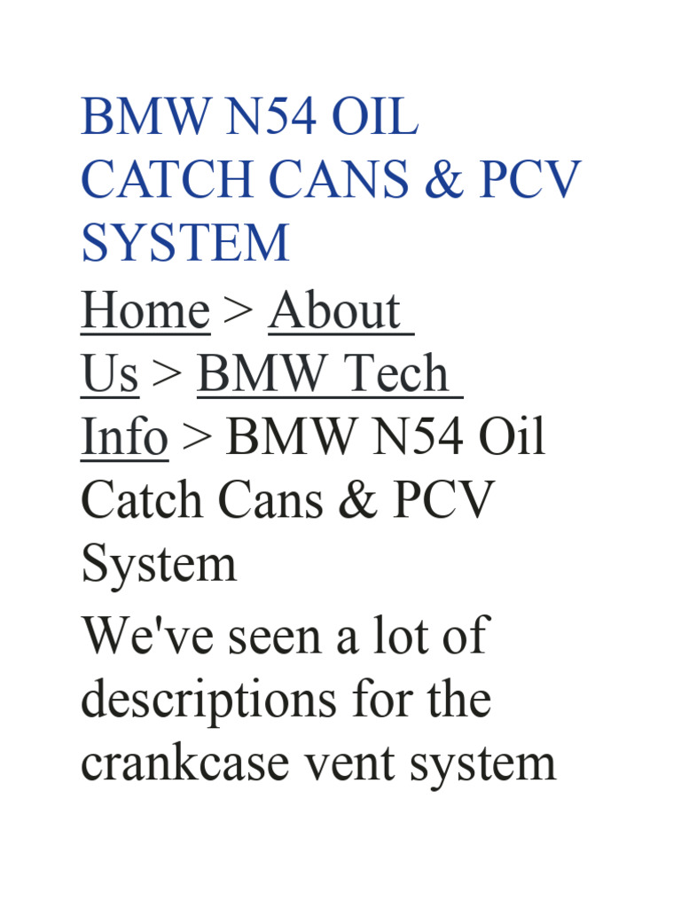 BMW N54 PCV System Guide | PDF | Vehicle Parts | Engines