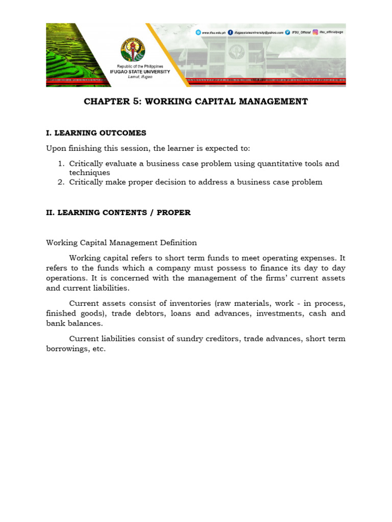 Chapter 5 - Working Capital Management | PDF | Banks | Inventory