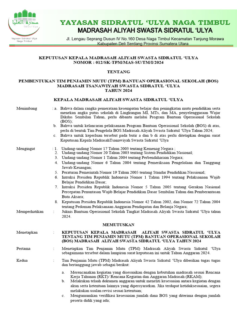 SK TPM Sidratul 'Ulya | PDF