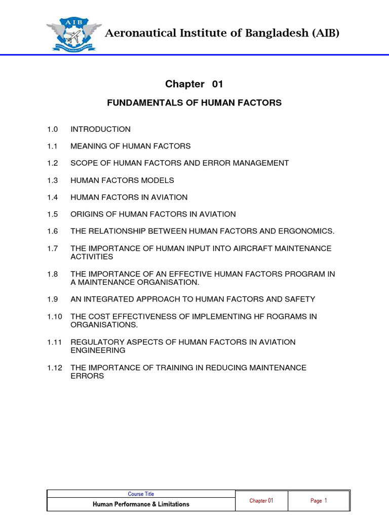 Aeronautical Institute of Bangladesh (AIB) : Fundamentals of Human ...