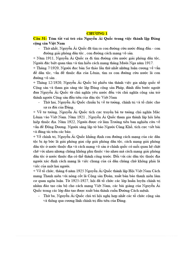 Cau Hoi Tu Luan On Tap Cac Chuong Mon Lich Su Dang Cong San Viet Nam C 77163 | PDF