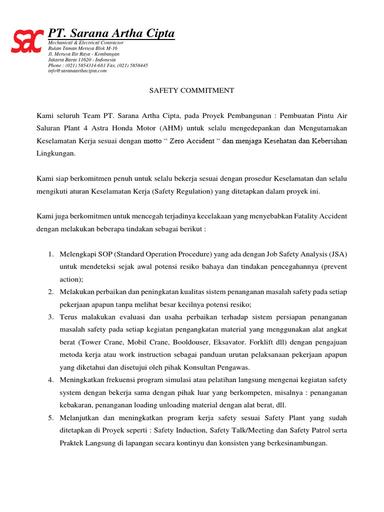 Safety Komitmen AHM Plant 4 | PDF