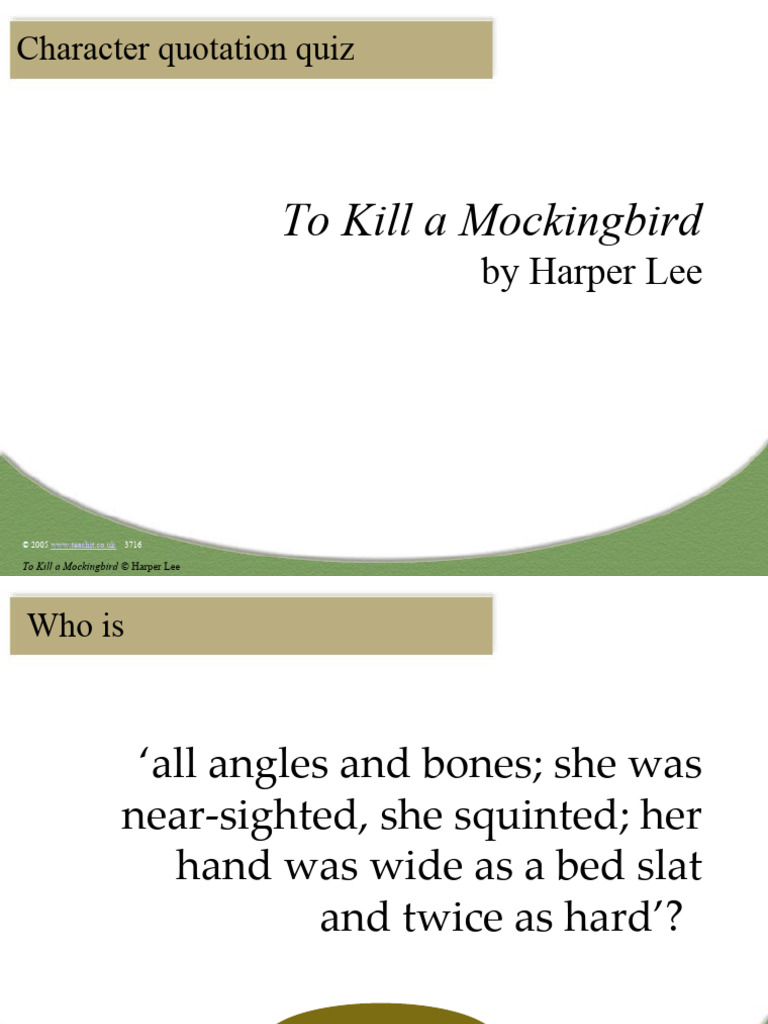 To Kill A Mockingbird Quiz Character Quotation | PDF | To Kill A ...