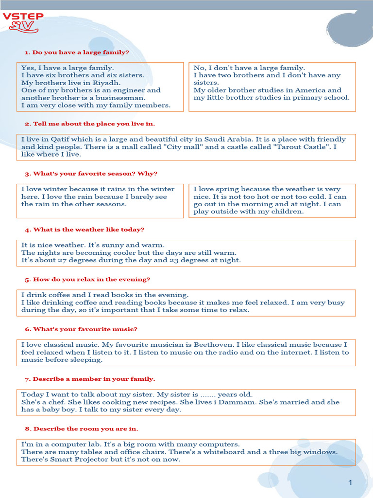 Các câu hỏi & Trả lời mẫu quan trọng trong VSTEP SPEAKING - VSTEP SV | PDF | Mecca