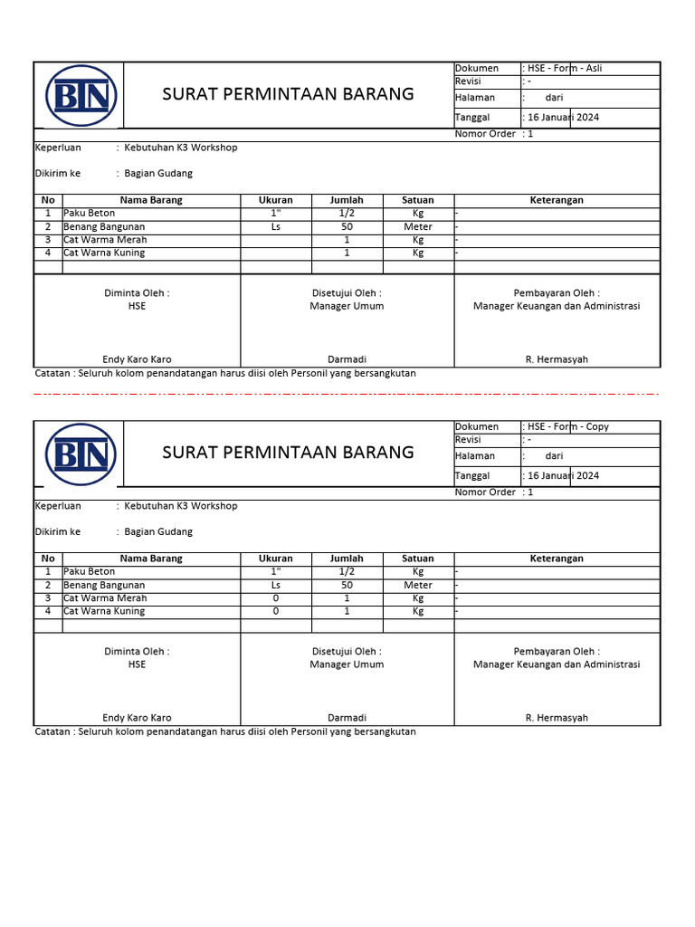 Form Permintaan Barang | PDF