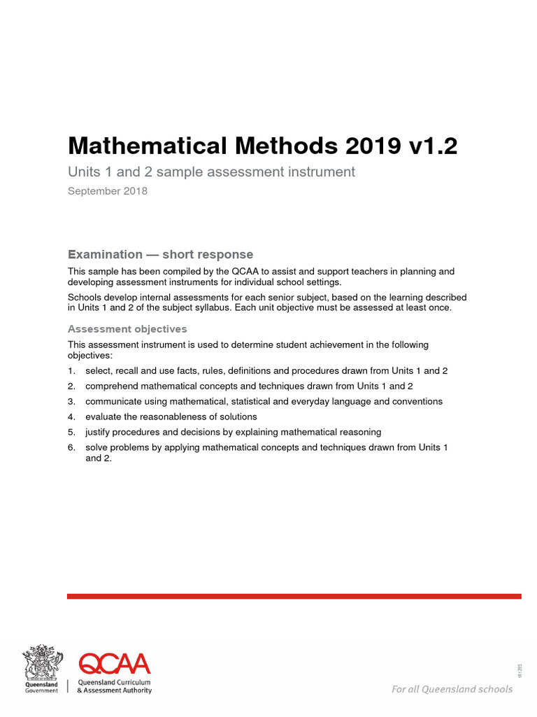 SNR Maths Methods 19 Unit1 2 Smple Ass Inst Exam | PDF | Mathematics | Mathematical Analysis