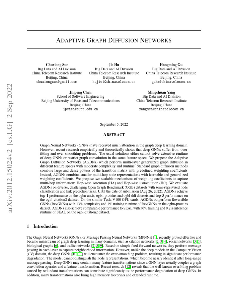 Adaptive Graph Diffusion | PDF | Eigenvalues And Eigenvectors | Matrix ...