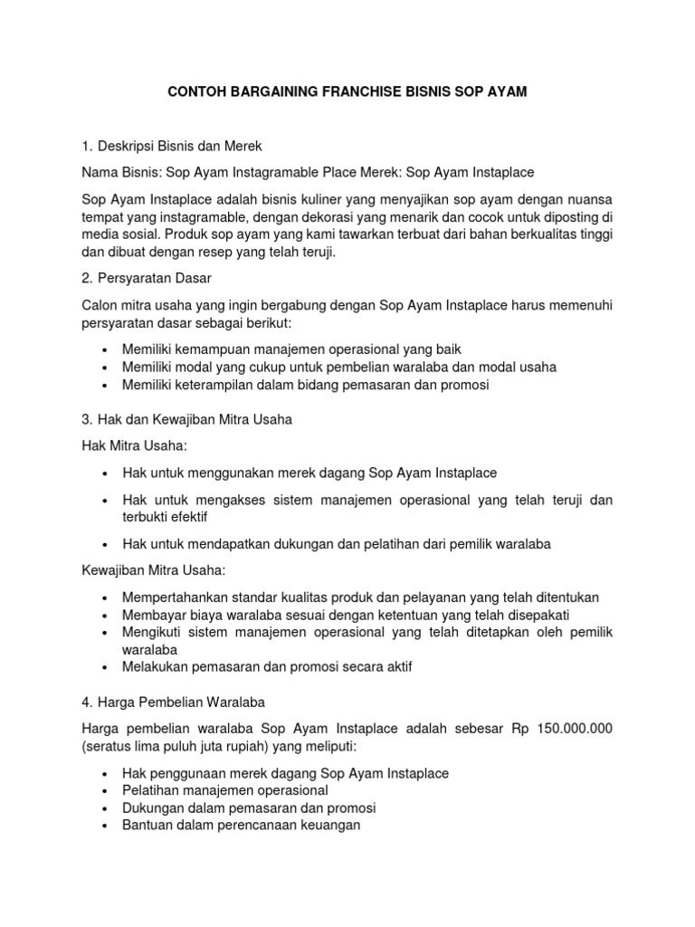 Contoh Bargaining Franchise Sop Ayam | PDF | Bisnis | Pengelolaan ...