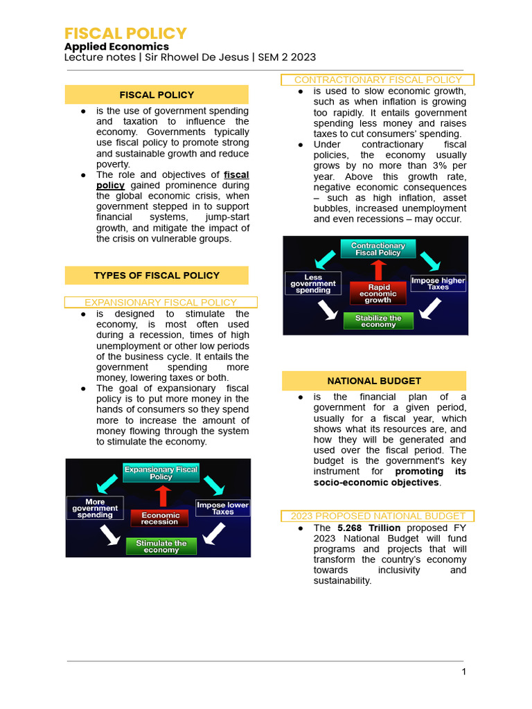 Applied Econ 1 (Fiscal Policy) | PDF | Fiscal Policy | Recession