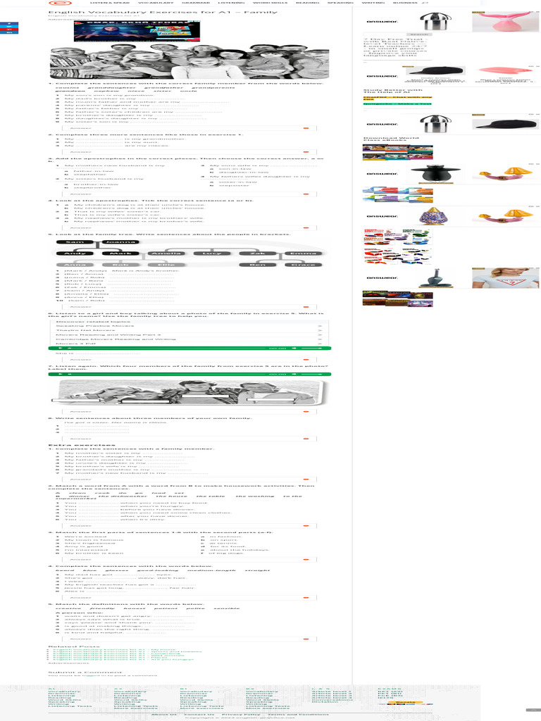 A1 Family Vocabulary Exercises | PDF | Vocabulary | Linguistics