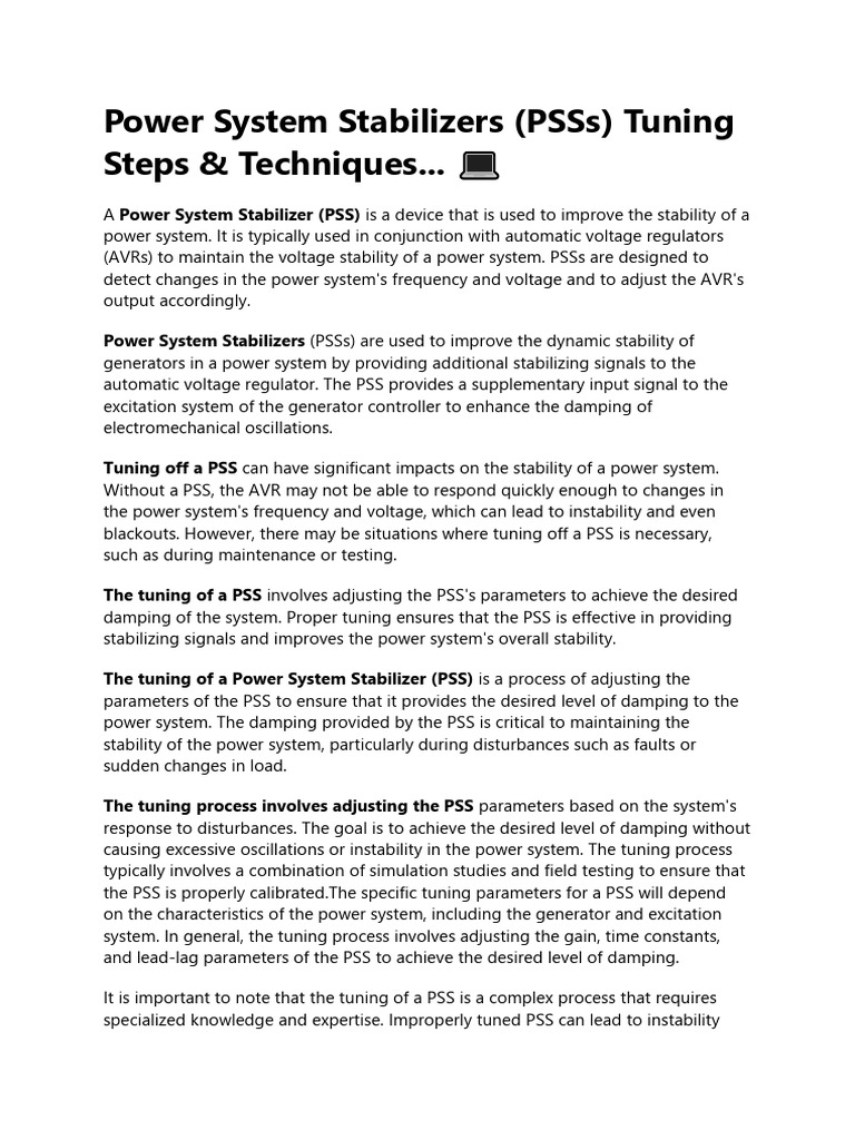 Power System Stabilizers | PDF | Damping | Simulation