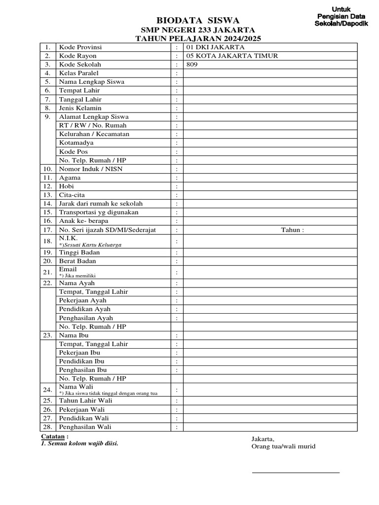 Biodata Siswa | PDF