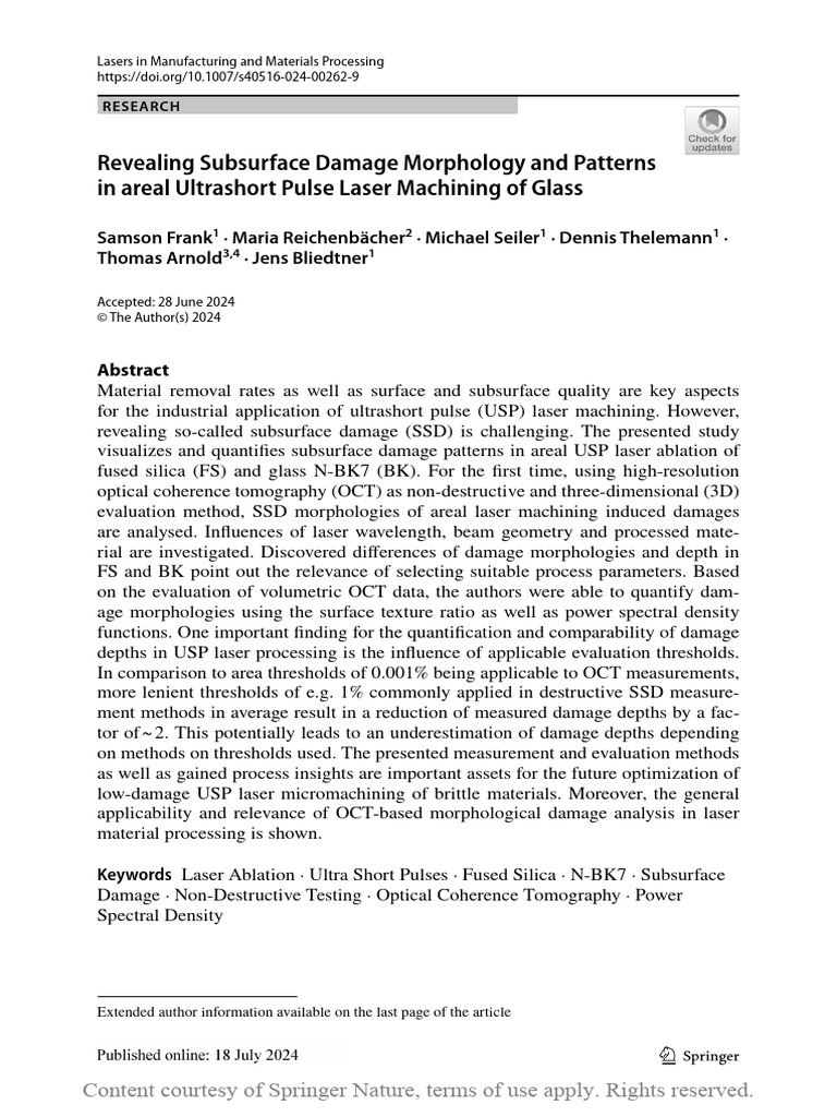 Revealing Subsurface Damage Morphology and Pattern | PDF | Laser ...
