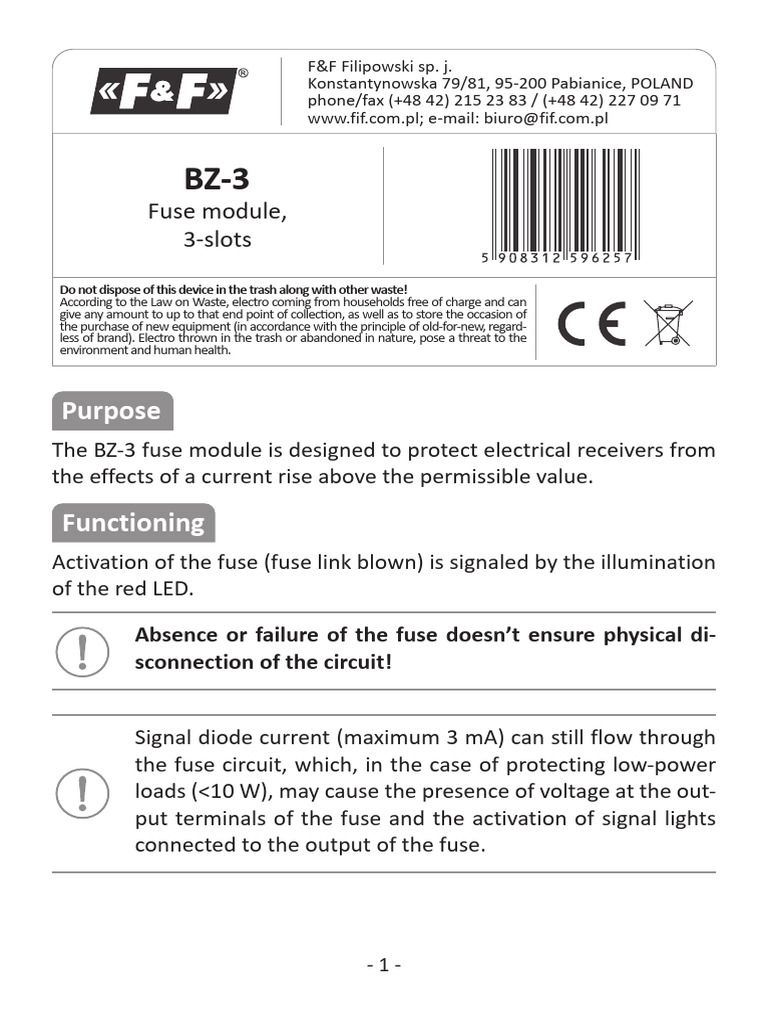 74×105 FF BZ-3 Inst E230520 EN | PDF | Fuse (Electrical) | Waste