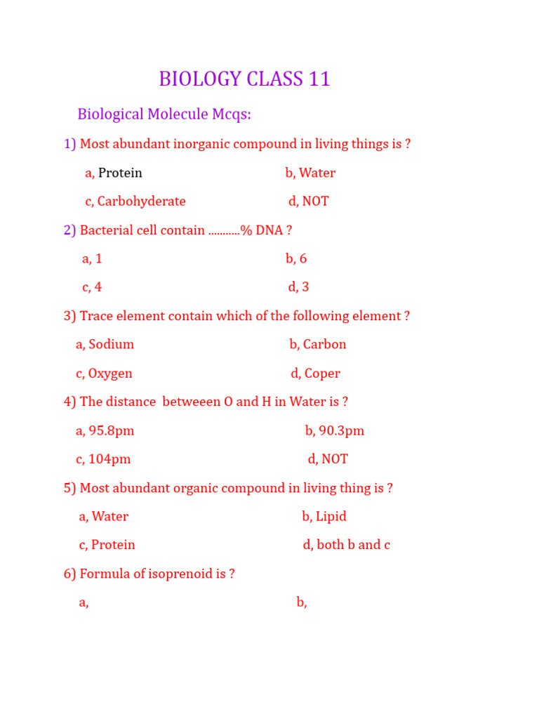 Biological Molecule Test | PDF
