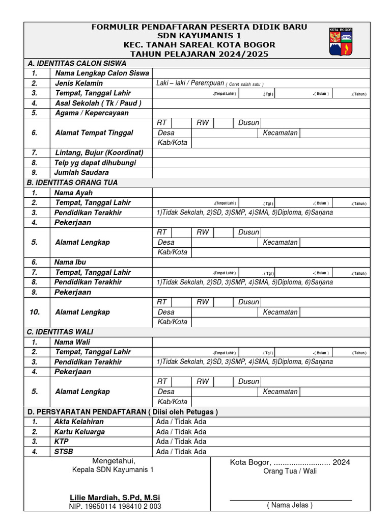 Formulir PPDB SD 2024 SDN Kayumanis 1 | PDF | Ilmu Sosial | Kajian Bahasa Asing