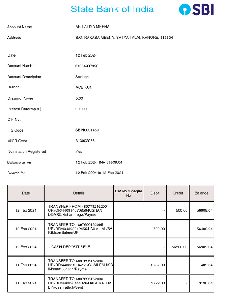 Sbi Statement | PDF | Debit Card | Cheque