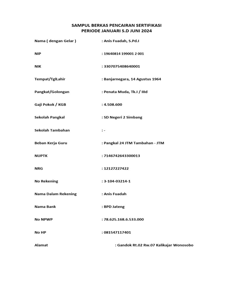 CEKLIS BERKAS TPG JAN S.D JUNI 2024 | PDF