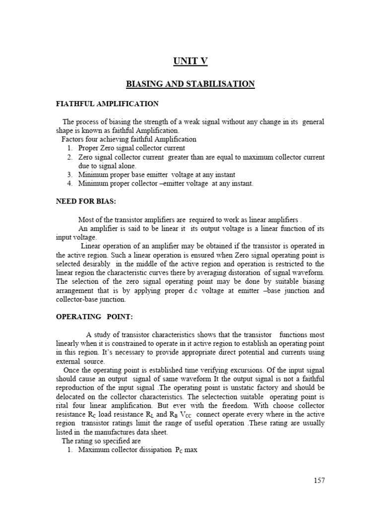Biasing and Stabilisation Unit - 5 | PDF | Amplifier | Bipolar Junction Transistor
