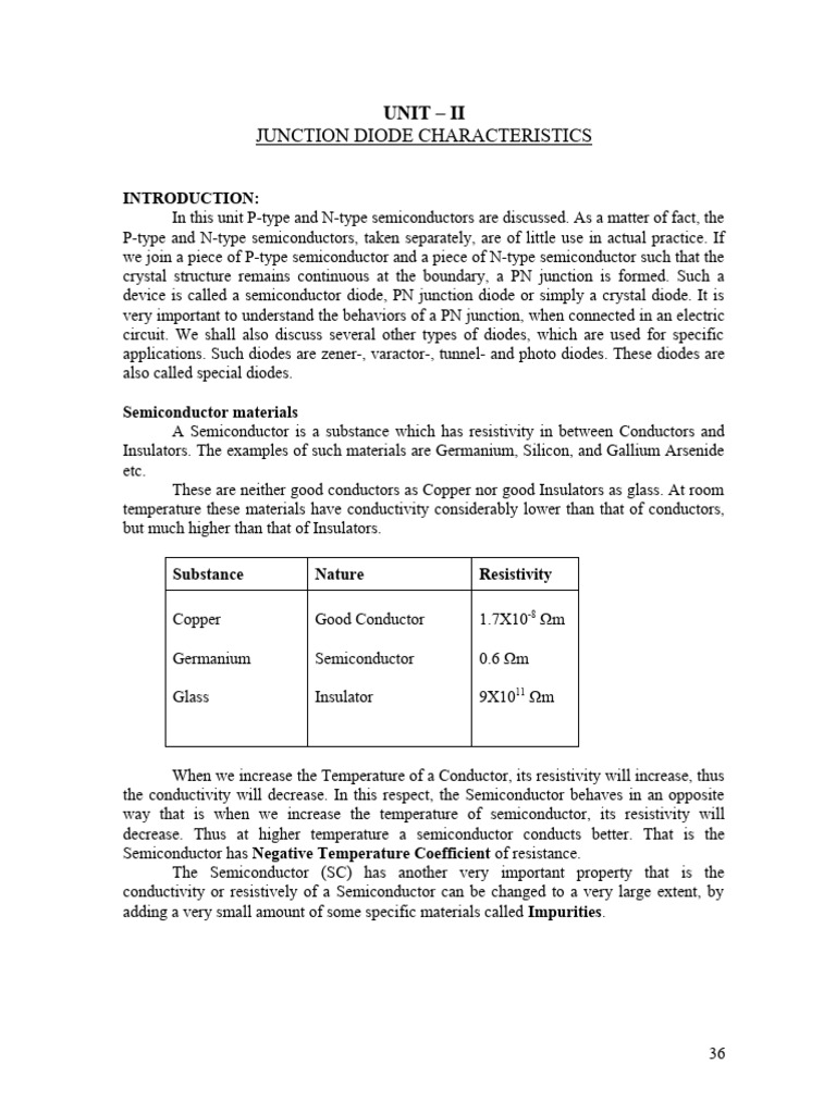 Junction Diode Charecteristics Unit - 2 | PDF | P–N Junction | Semiconductors