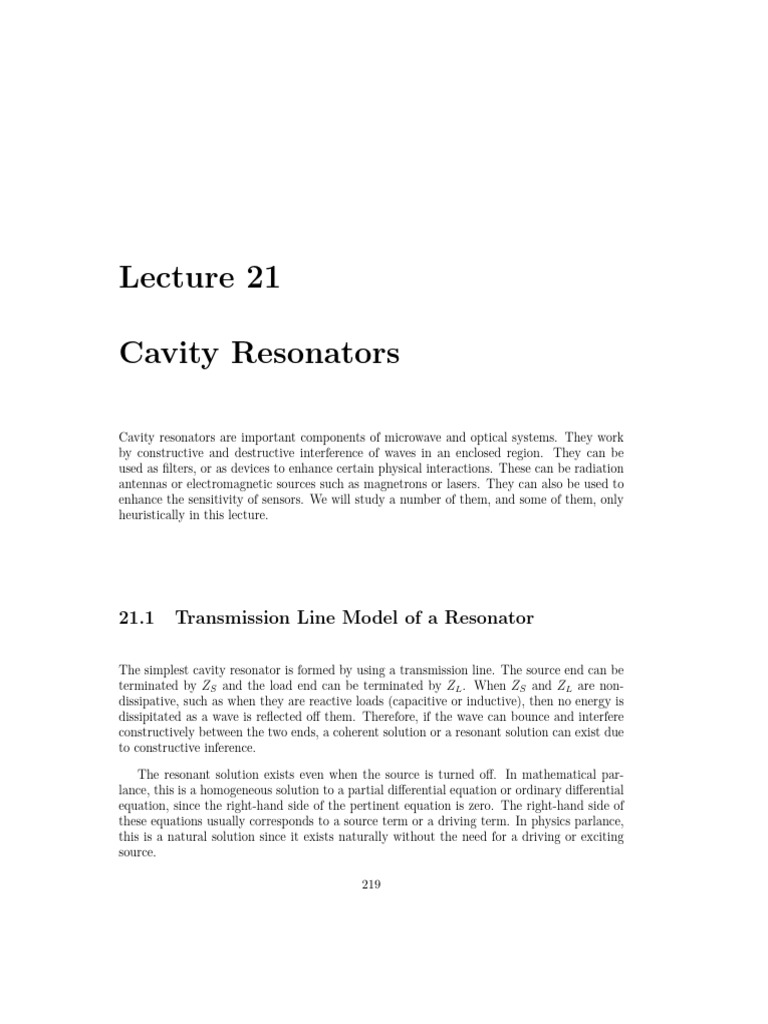 Cavity Resonators | PDF | Transmission Line | Waveguide