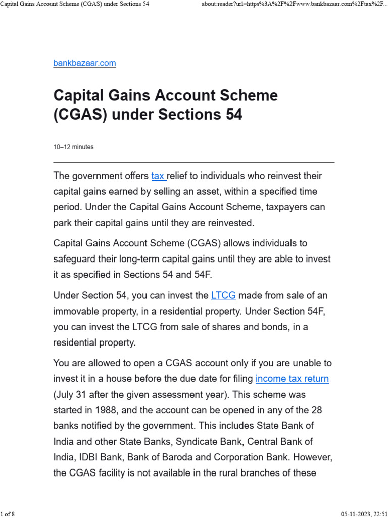 Capital Gains Account Scheme (CGAS) Under Sections 54 | PDF | Capital Gain | Capital Gains Tax