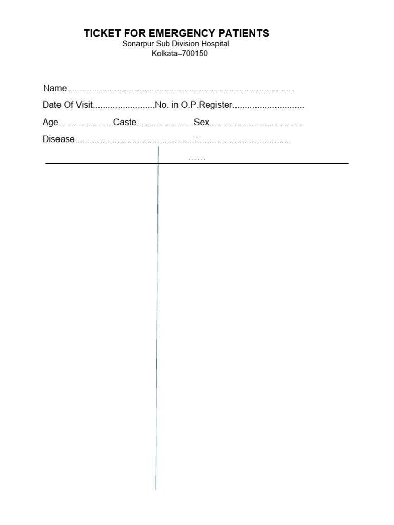 Ticket For Emergency Patients: Kolkata-700150 Sonarpur Sub Division ...