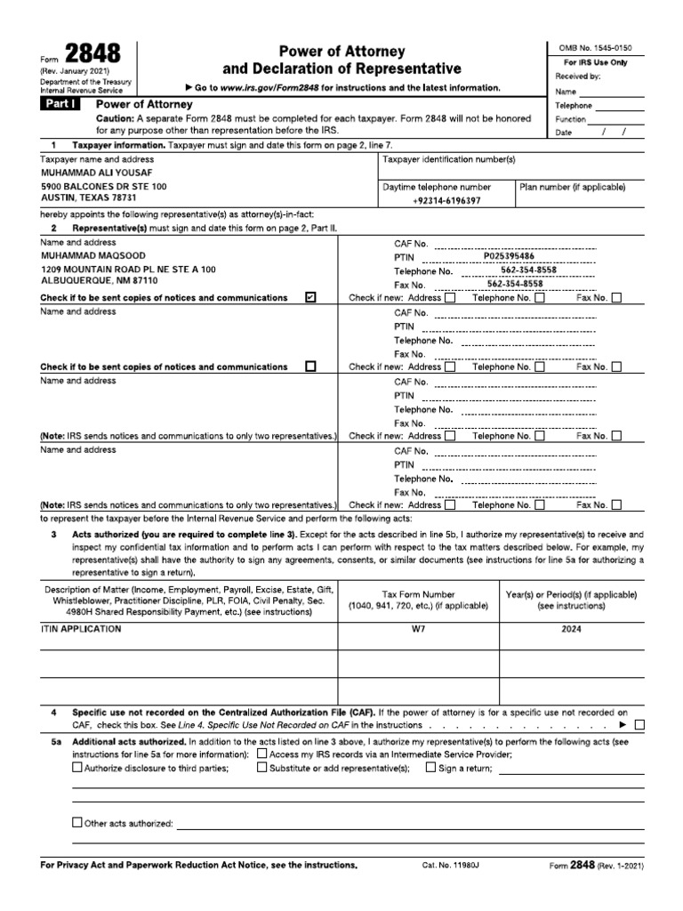 Power of Attorney For Itin Application | PDF
