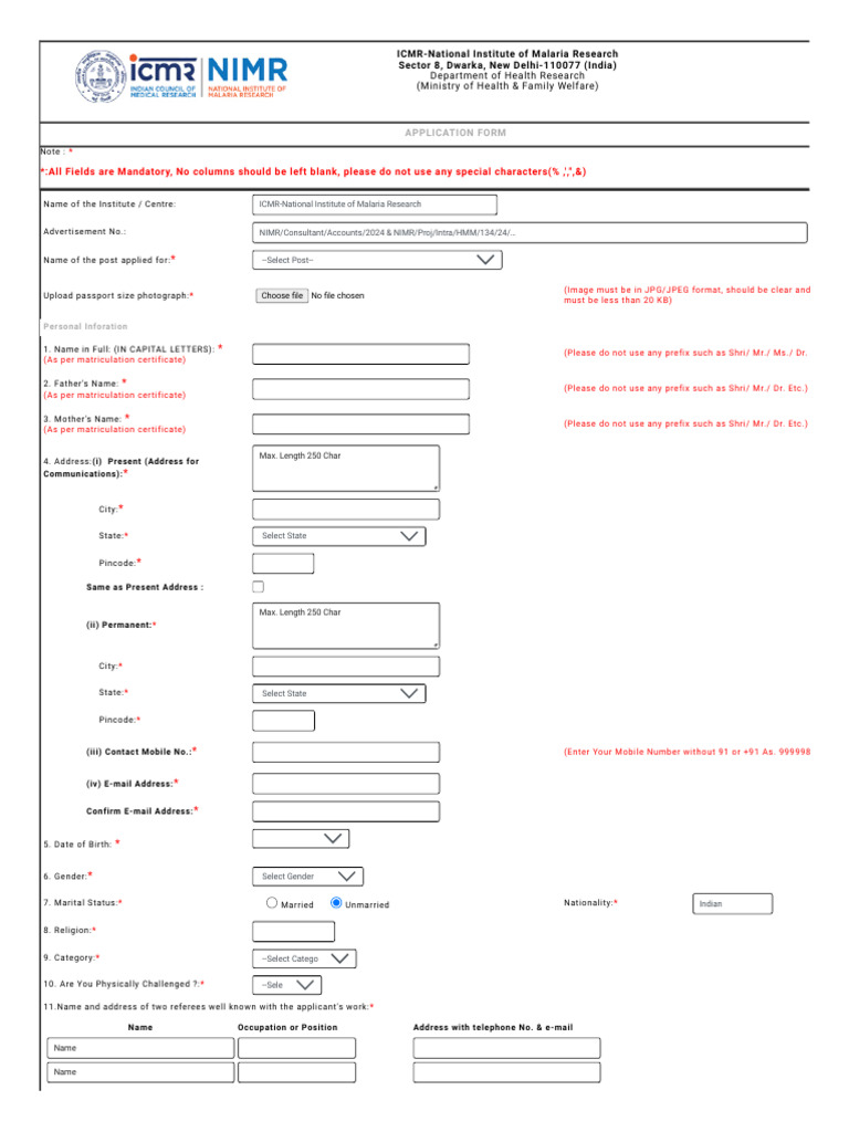 ICMR Dwarka3 Online Application Form | PDF