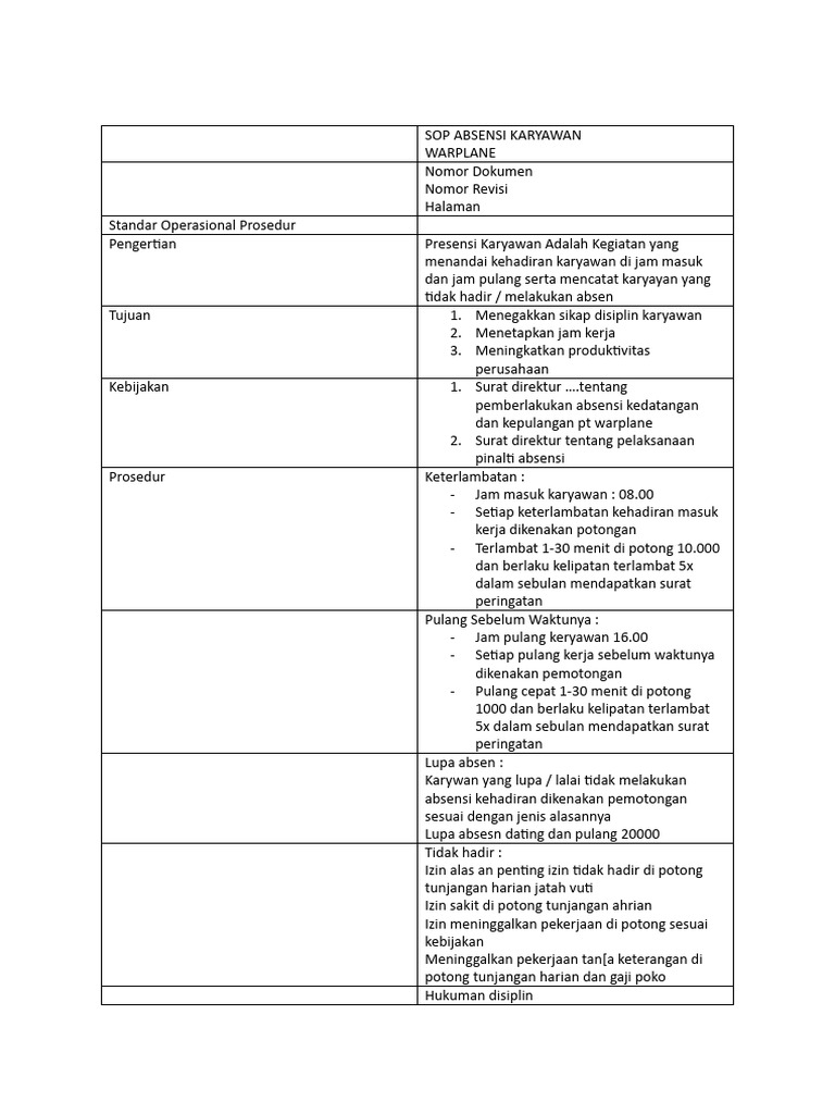 Sop Absensi Karyawan | PDF