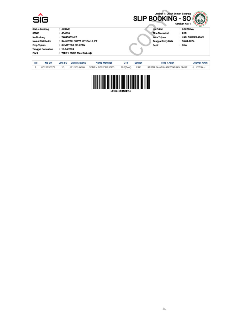 Copy1: Slip Booking - So | PDF