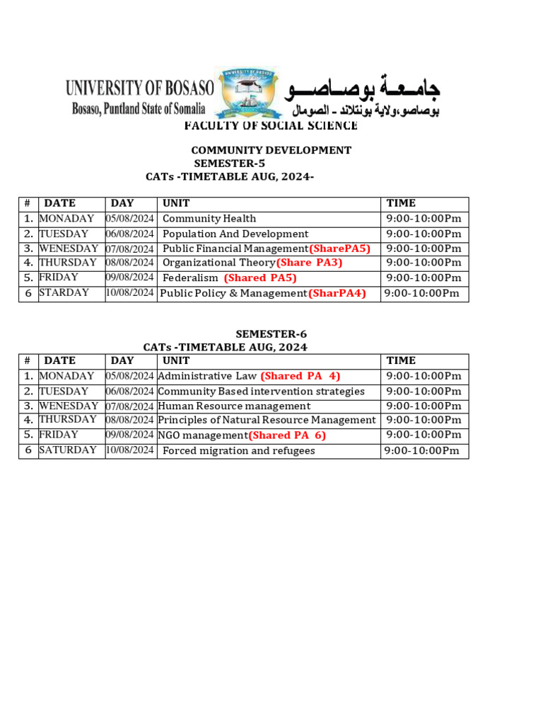 Community Development Timetable Aug 2024 | PDF | Economies | Business