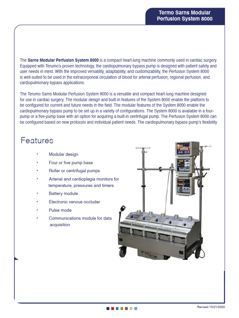 Terumo Sarns Modular Perfusion System 8000 Heart Lung Machine | PDF ...