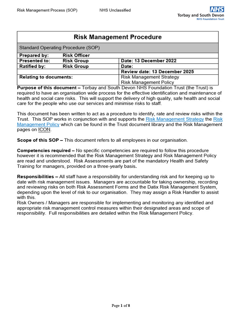Risk Management Procedure | PDF | Risk | Risk Management