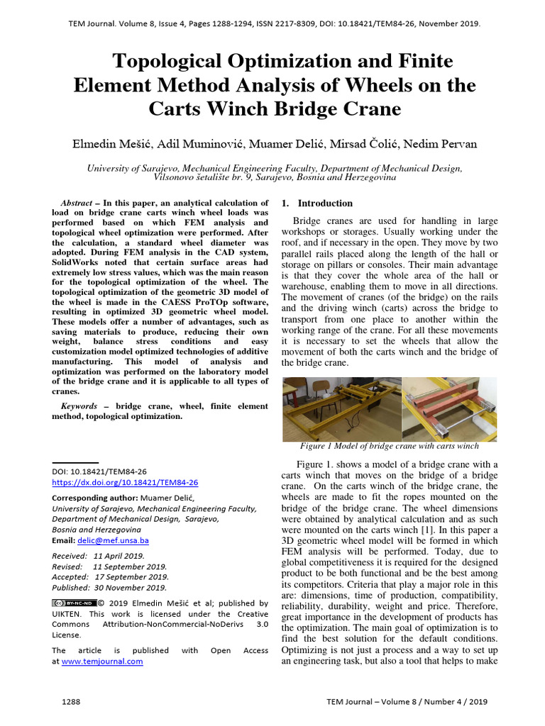 Topological Optimization And Finite Element Method Analysis Of Wheels On The Carts Winch Bridge