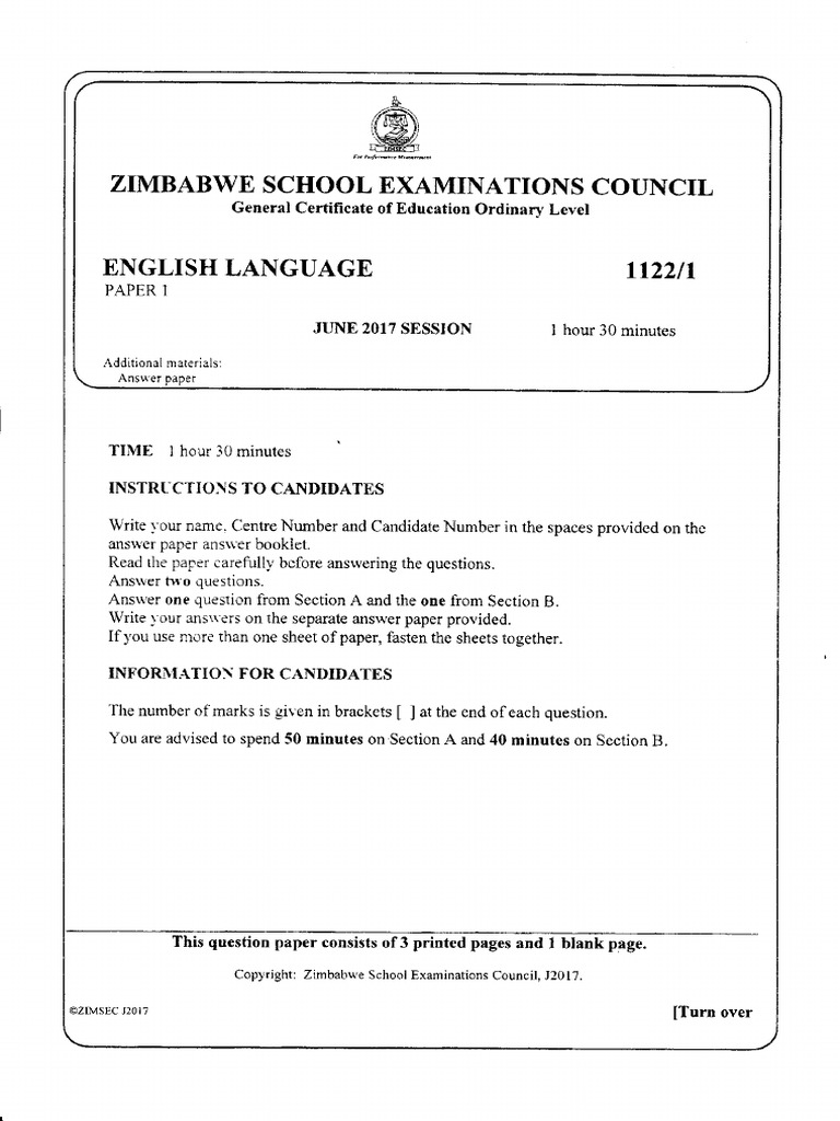 Zimsec English June 2017 1122-01 | PDF