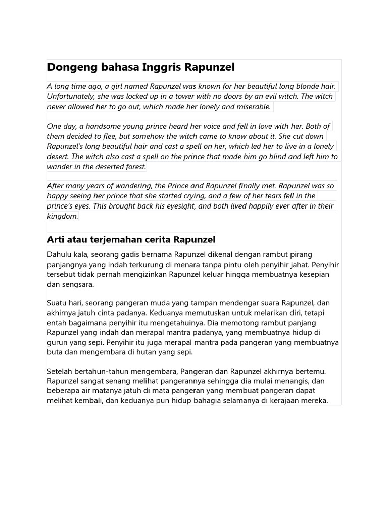 Cerita Rapunzel dalam Bahasa Inggris | PDF | Cinderella | Snow White