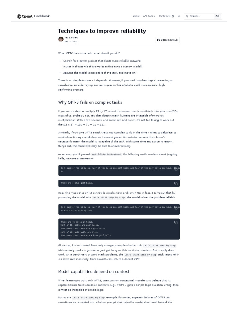 Cookbook Openai Com Articles Techniques - To - Improve - Reliability | PDF | Reliability ...