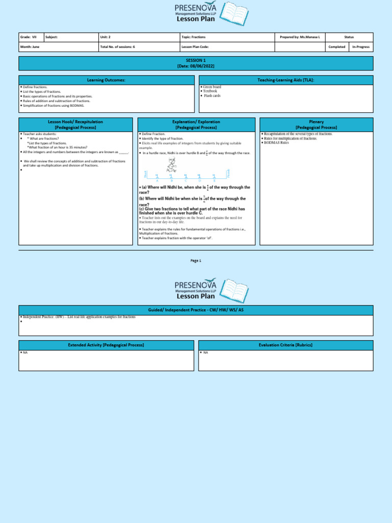 MAT Gr7 LP3 Fractions June | PDF | Lesson Plan | Multiplication